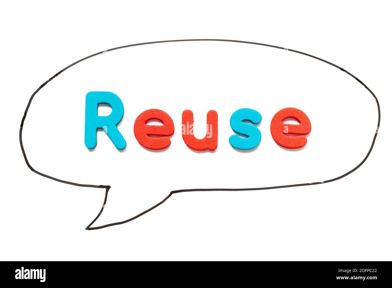 Alphabet letter with word reuse in black line hand drawing as bubble ...