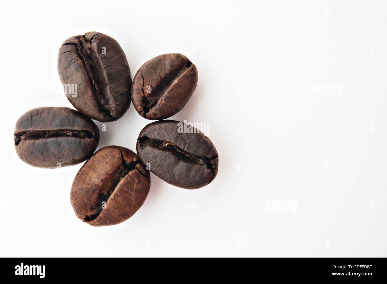 Shiny freshly roasted coffee beans folded in the form of a flower on a ...