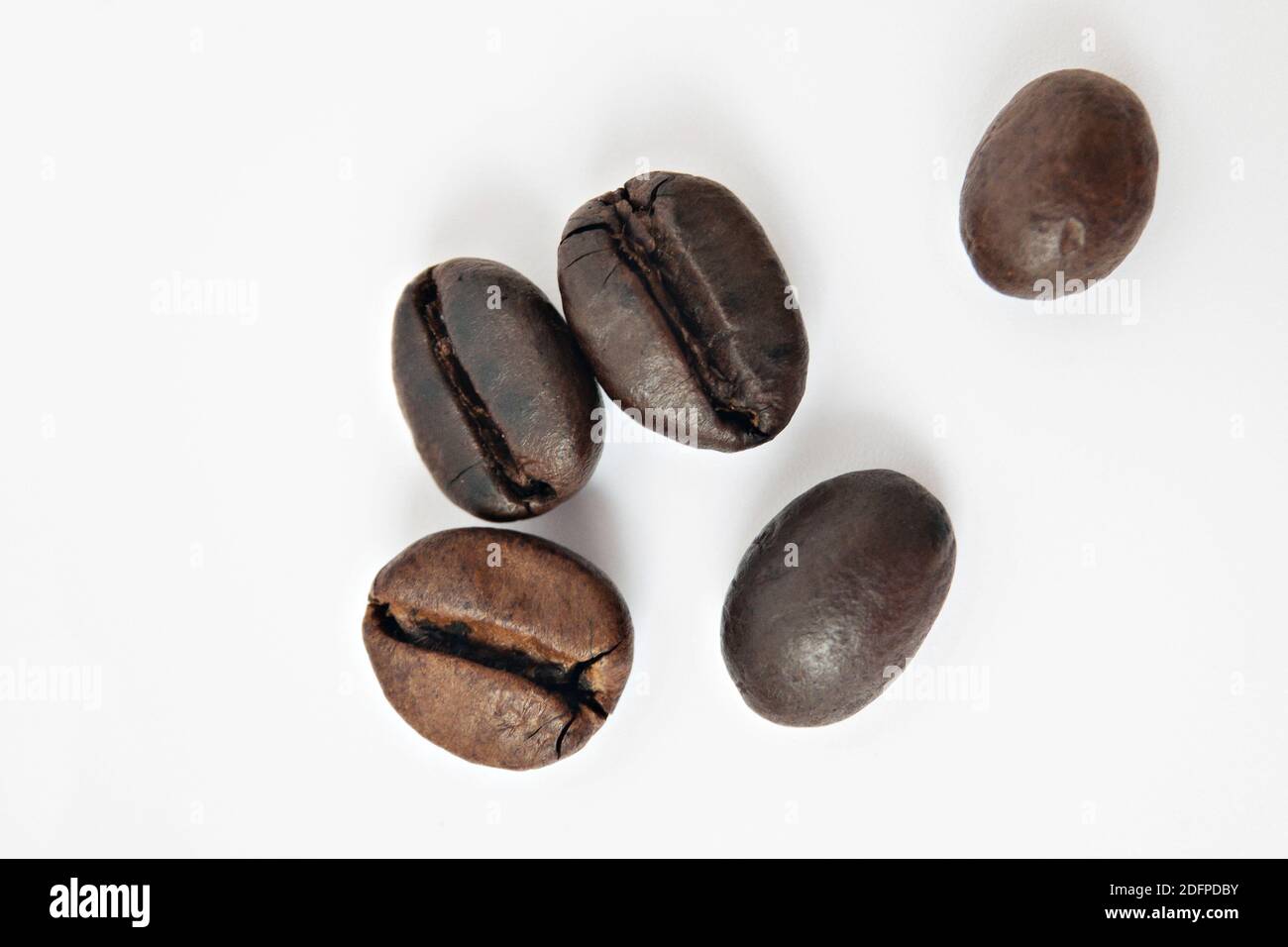 Shiny freshly roasted coffee beans on a white background. Isolated ...