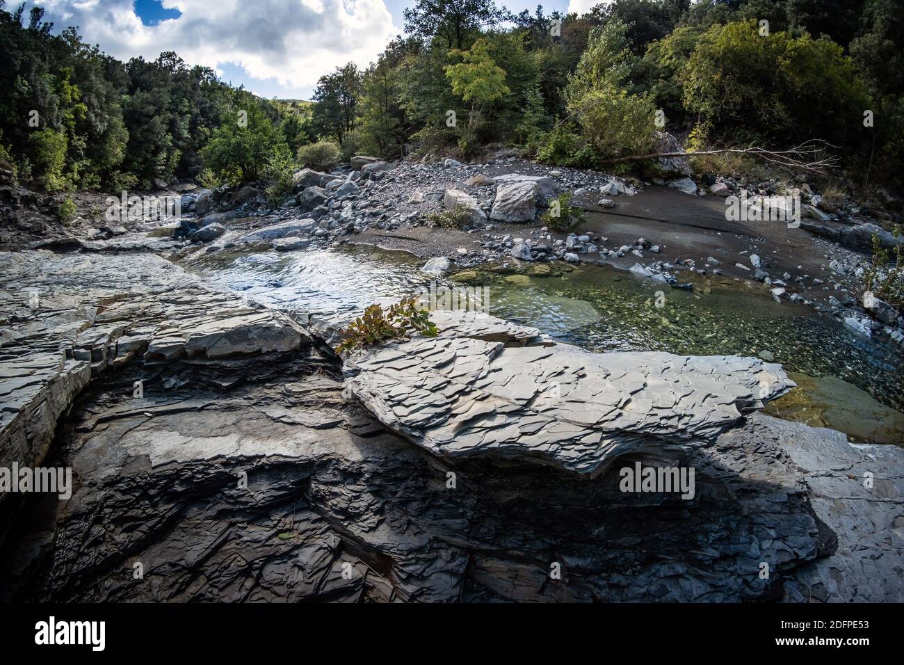 Rock formations along the Trossa stream, a tributary of the Cecina ...