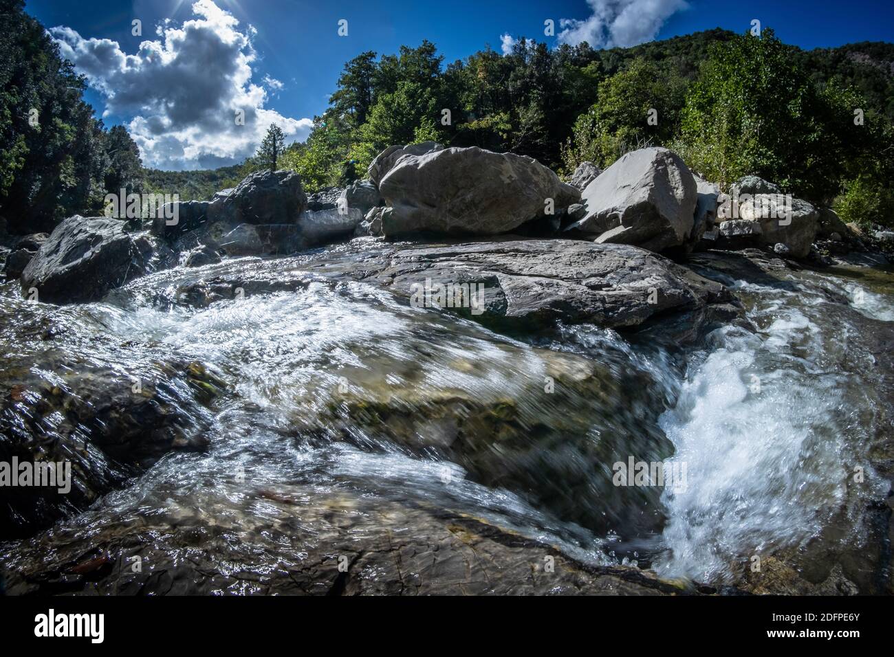 Rock formations along the Trossa stream, a tributary of the Cecina ...