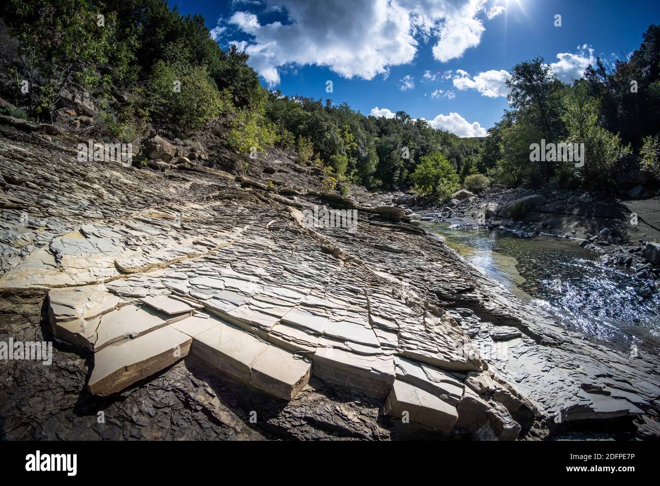 Rock formations along the Trossa stream, a tributary of the Cecina ...