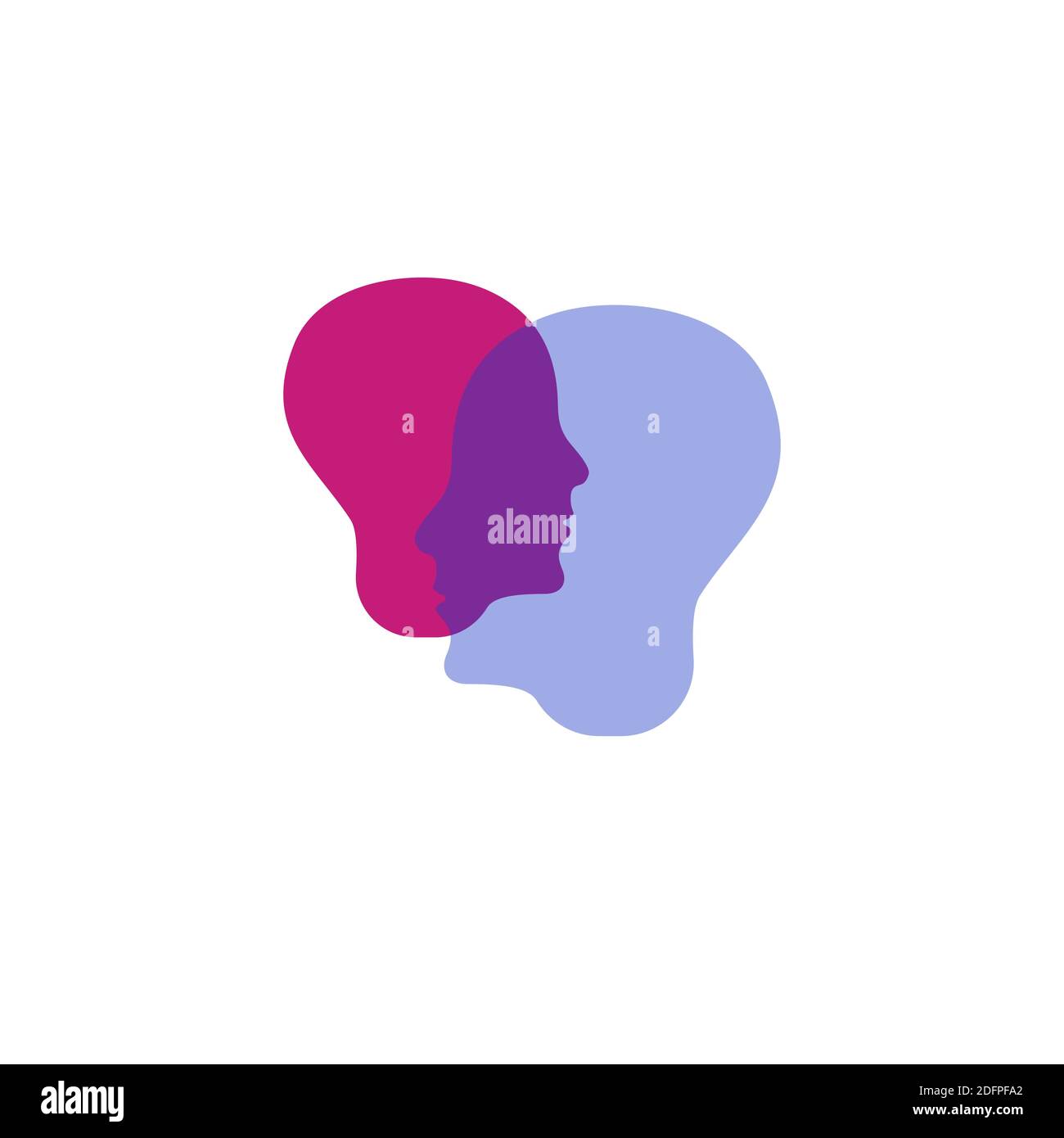 Empathy icon. Two male profiles isolated. Psychology, communication ...