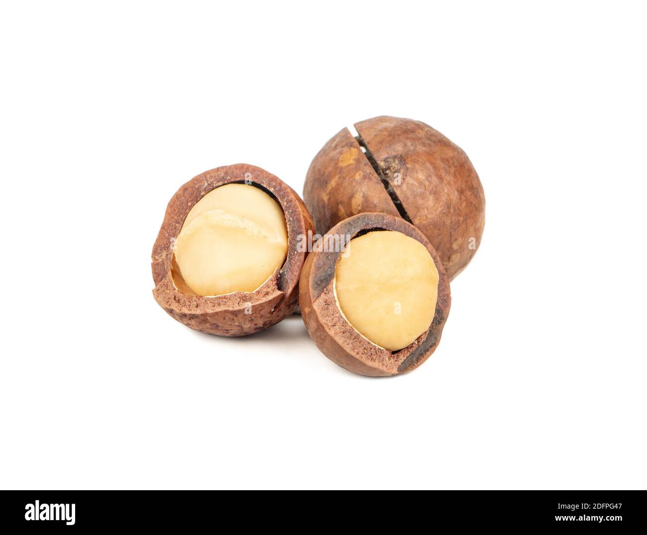 Macadamia nut with two halves isolated on white background Stock Photo ...