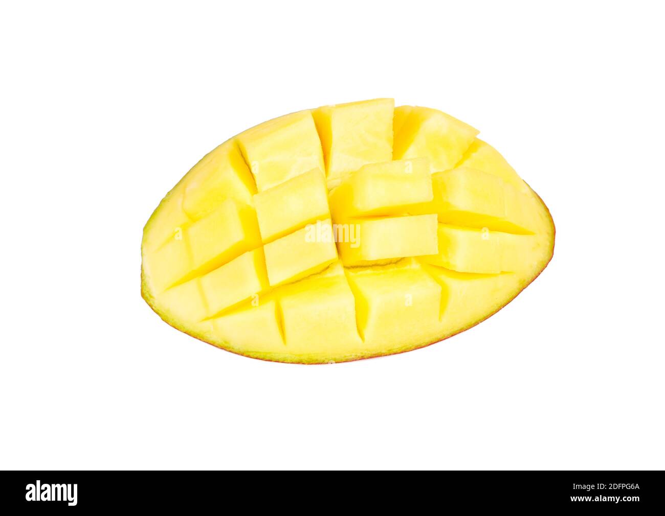 Sliced half of mango fruit isolated on a white background Stock Photo ...