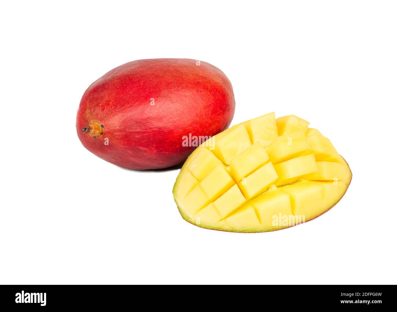 Mango with juicy half isolated on white background Stock Photo - Alamy