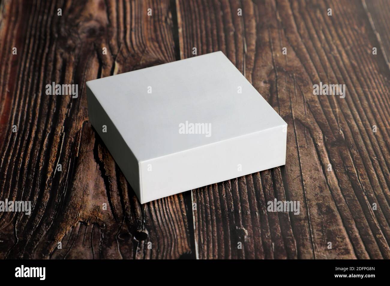 Clean White Blank Product Packaging Box for Mock ups on Wooden ...