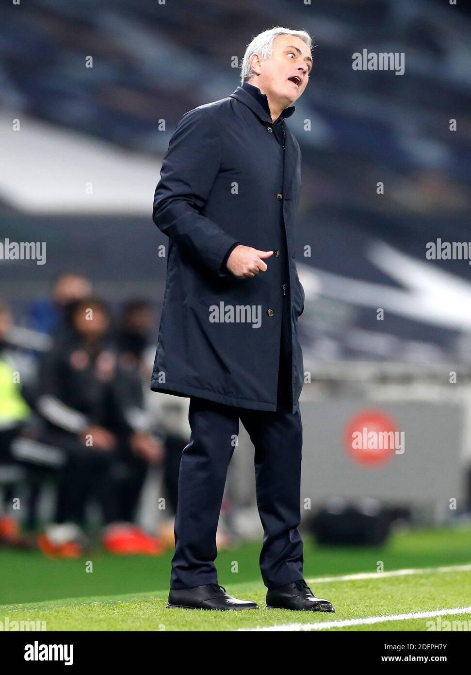 Tottenham Hotspur manager Jose Mourinho instructs his players during ...