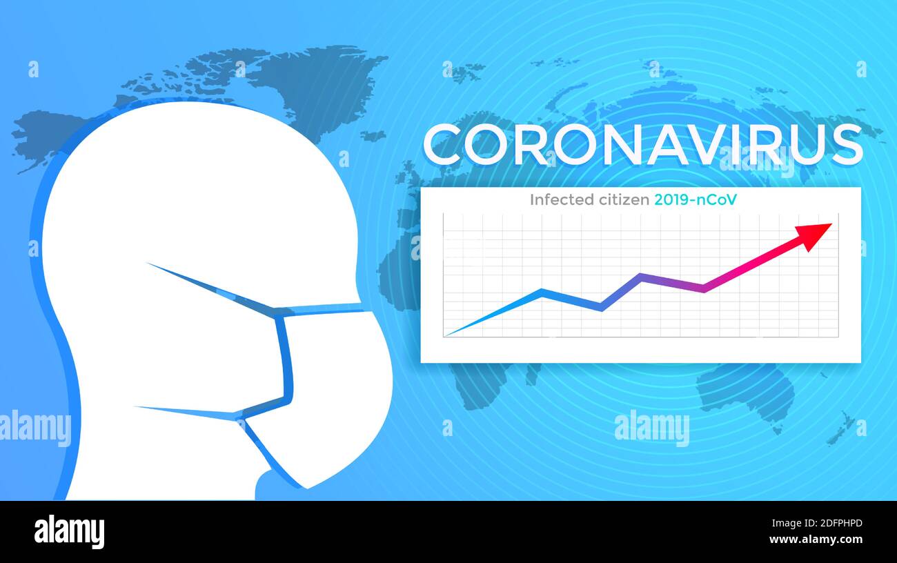 Head with protective mask next to graph showing infection growth on ...