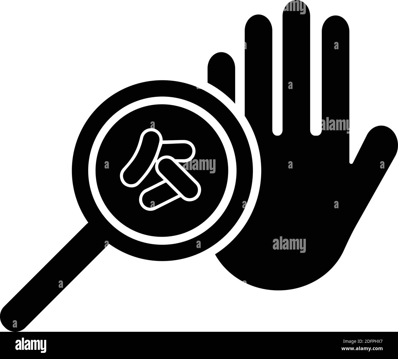 Germs on a dirty hand. Bacteria under magnifier, hand washing and ...