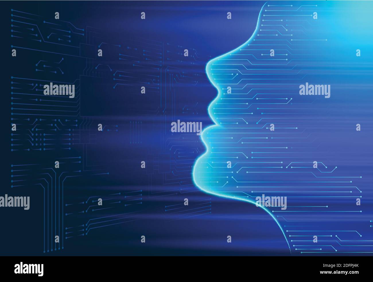 Artificial intelligence. Human face outline with circuit board inside ...