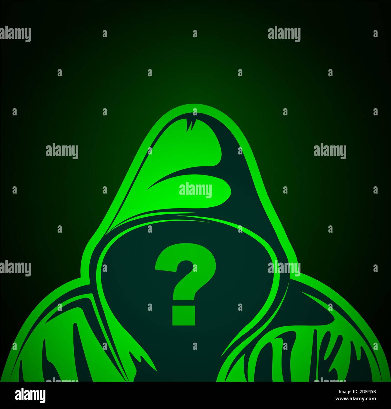 Hooded man with question mark on place of face. Anonymous or hacker ...