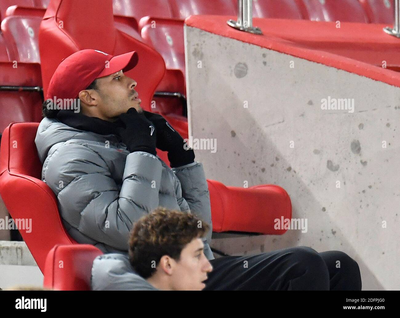 Liverpool's Virgil van Dijk on the bench during the Premier League ...