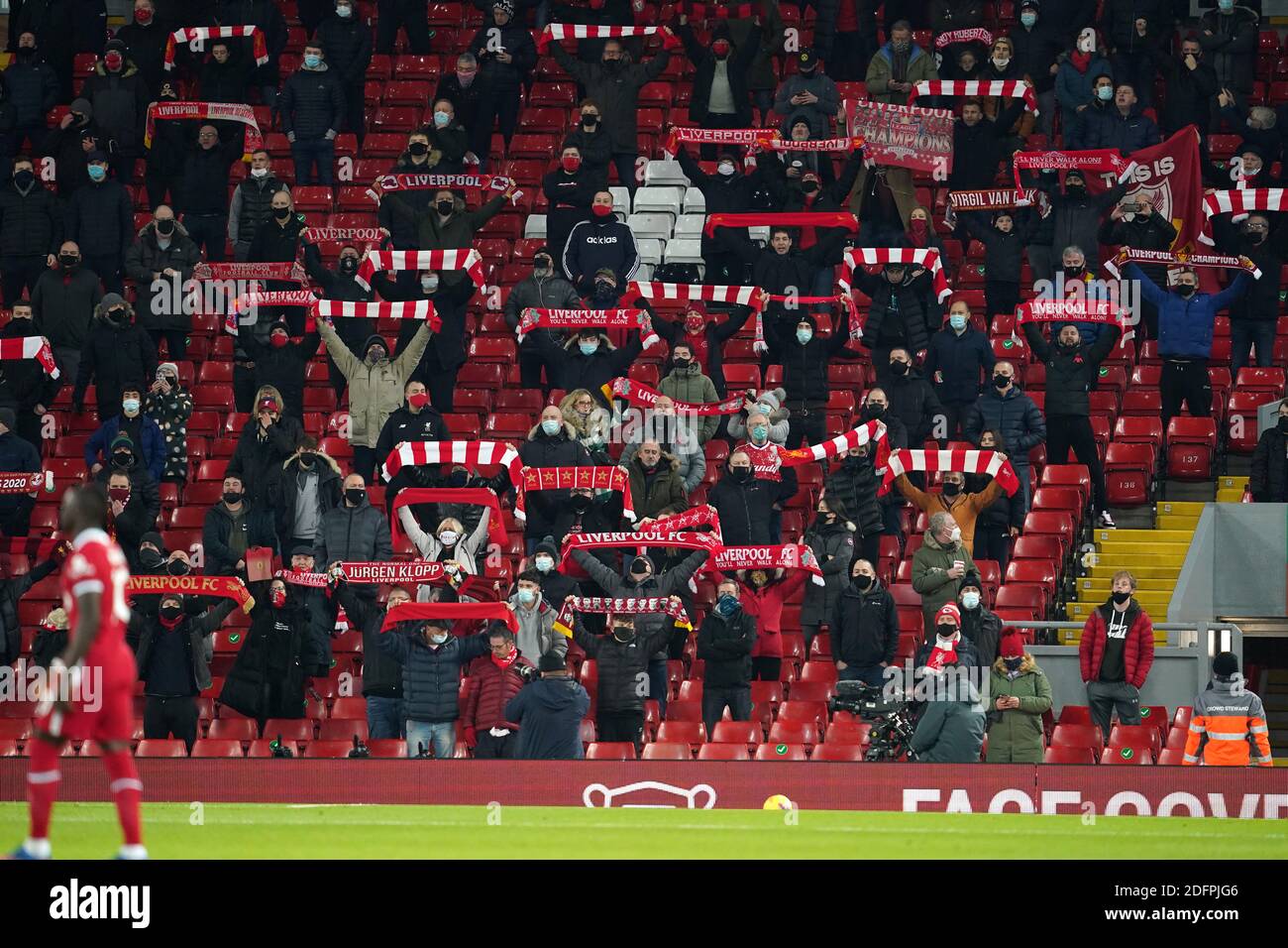 Liverpool fans in the stands during the Premier League match at Anfield ...