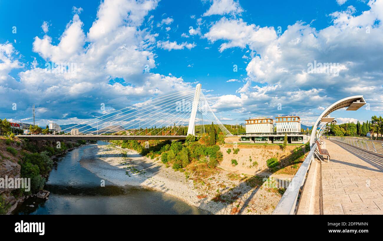 PODGORICA, MONTENEGRO - SEPTEMBER 7, 2015: Sunny day with blue sky and ...