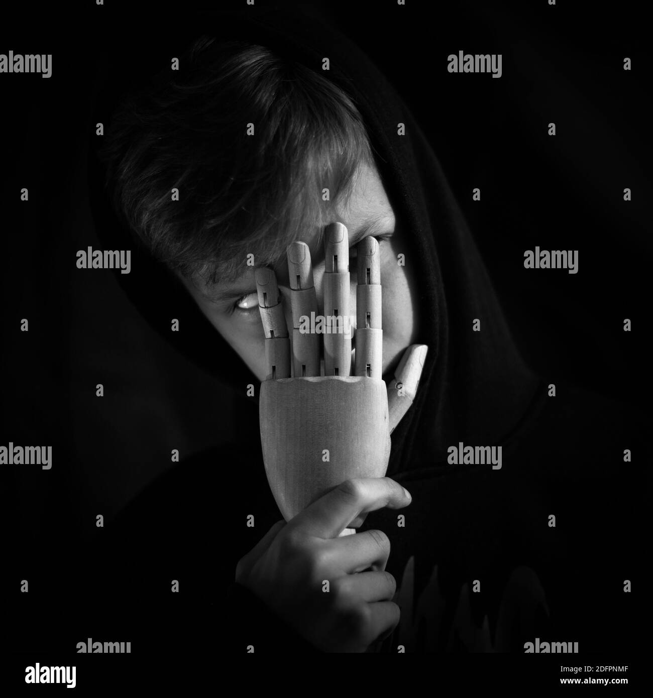 Boy Face Covered Hair High Resolution Stock Photography and Images - Alamy