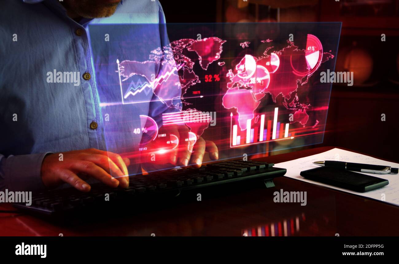 Chart and economic graph on computer screen. Business diagram, finance ...