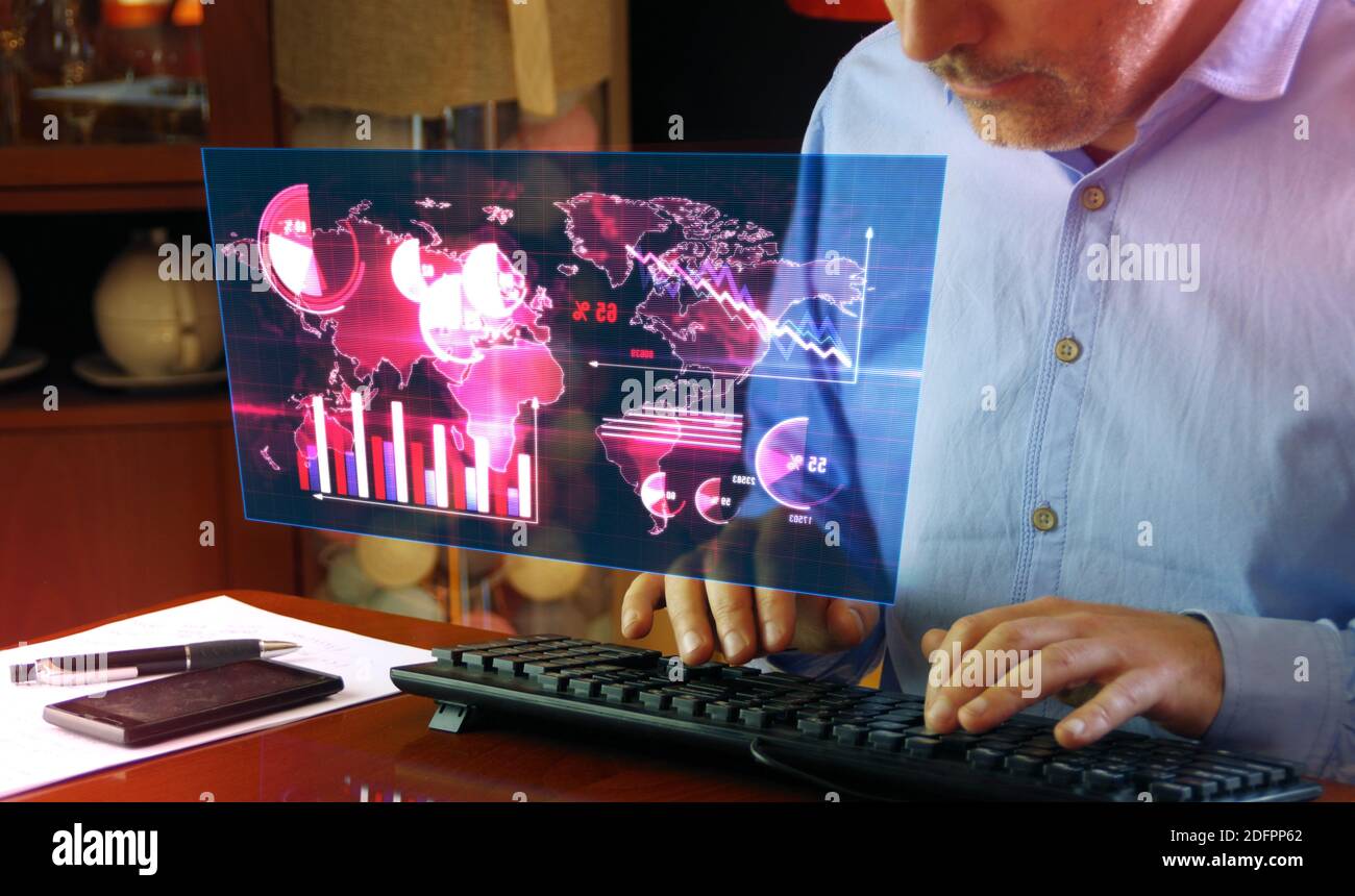 Chart and economic graph on computer screen. Business diagram, finance ...