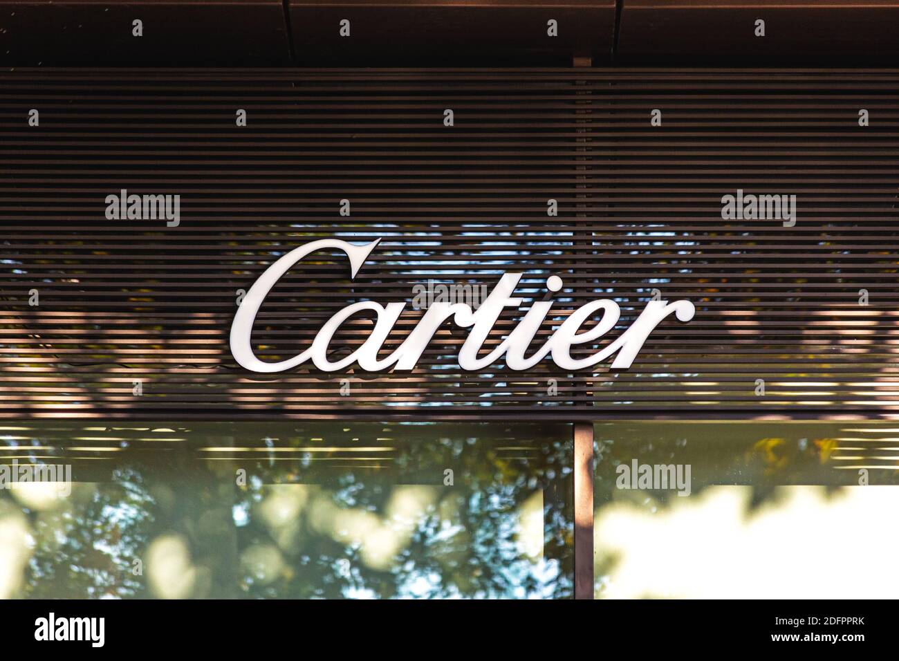 Cartier banner on wall of Cartier fashion store entrance. Nisantasi ...