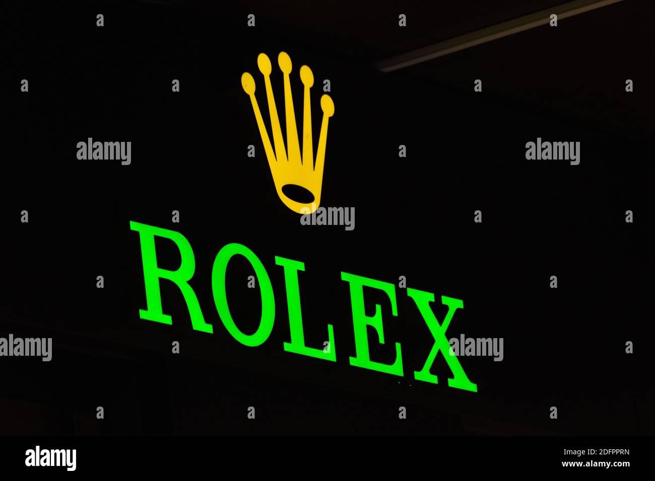 Rolex logo and crown emblem on Rolex store façade. Nisantasi, Turkey ...