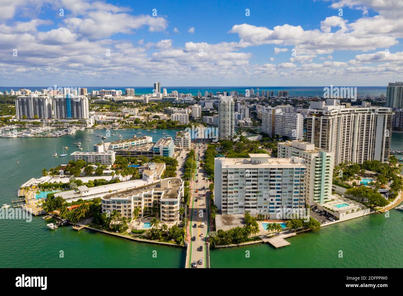 Aerial photo Belle Isle Miami Beach residential condominiums with road ...