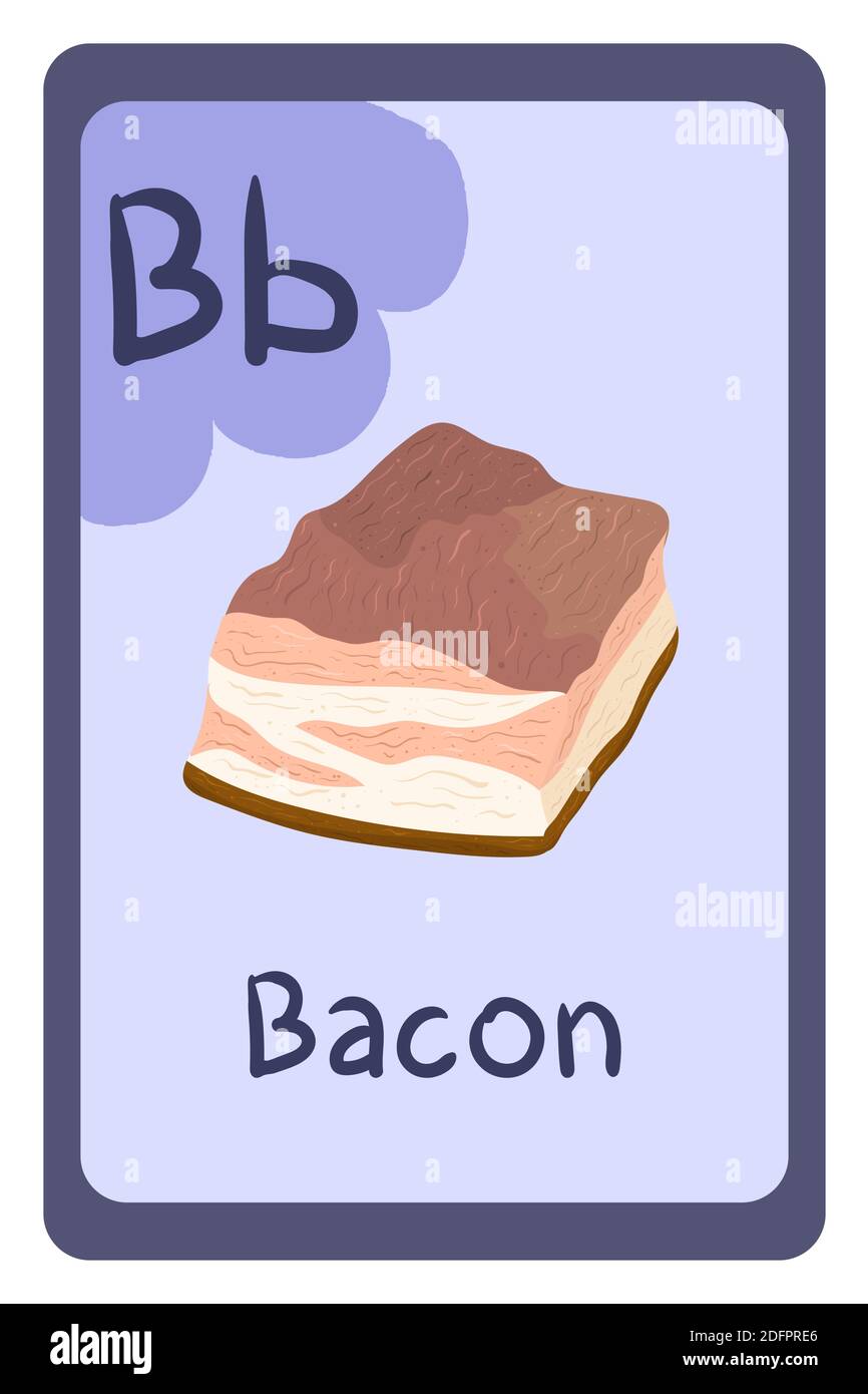 Education flash card abc, letter B - bacon. Template design. Primary ...