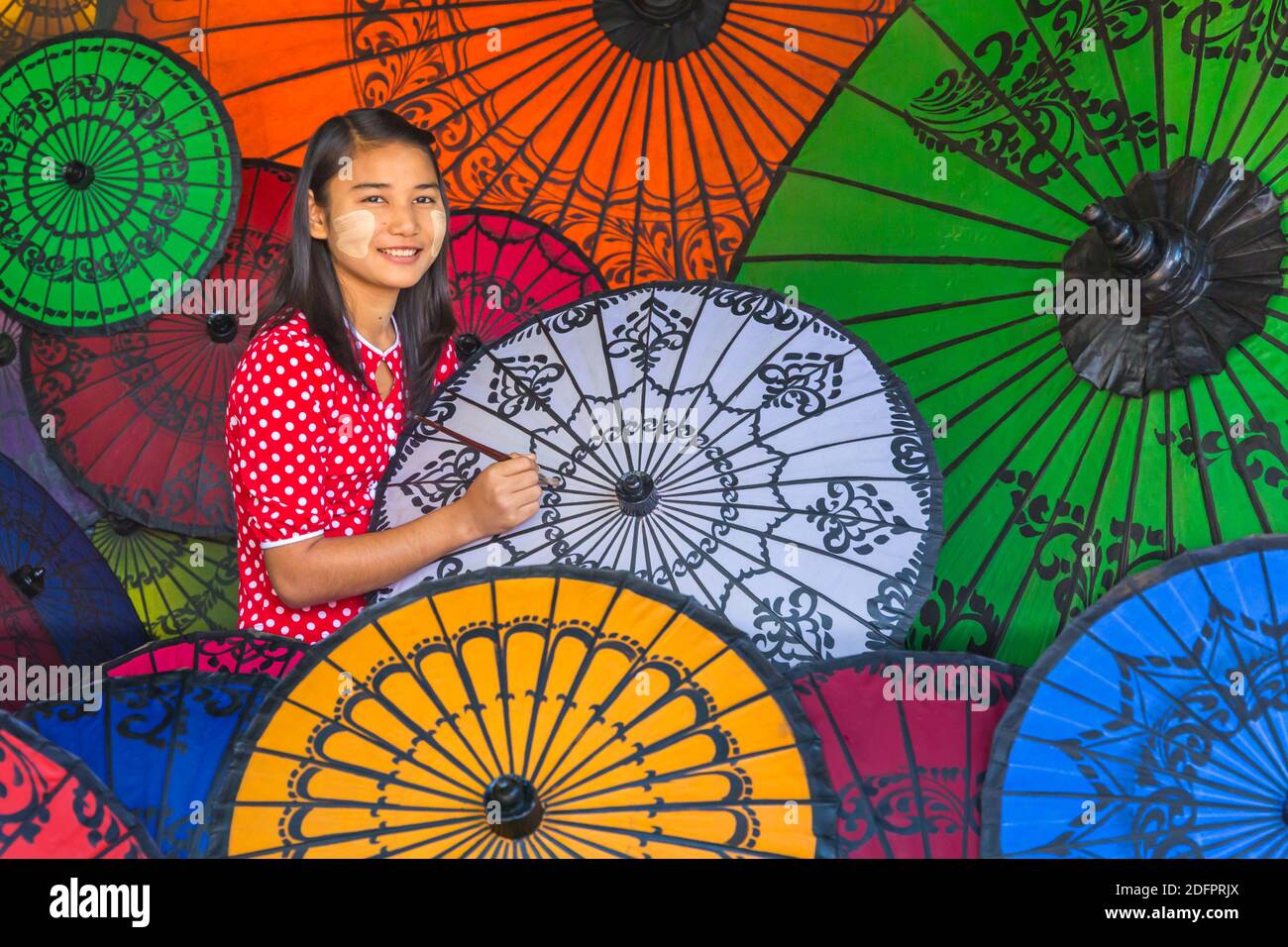 Parasol painter at Bagan, Myanmar (Burma), Asia in February - parasol ...