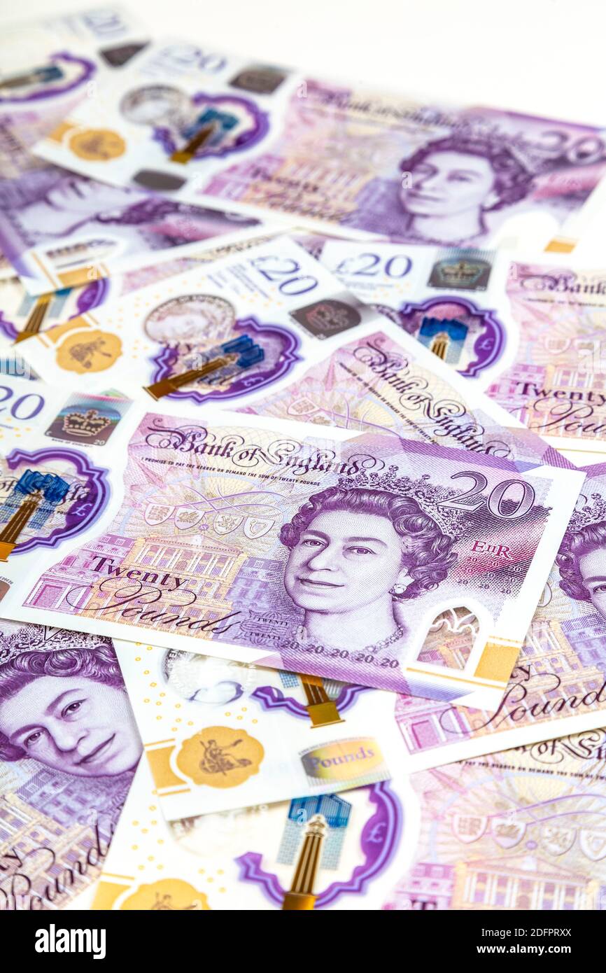 Scattered new 20 pound polymer notes with British monarch Queen ...