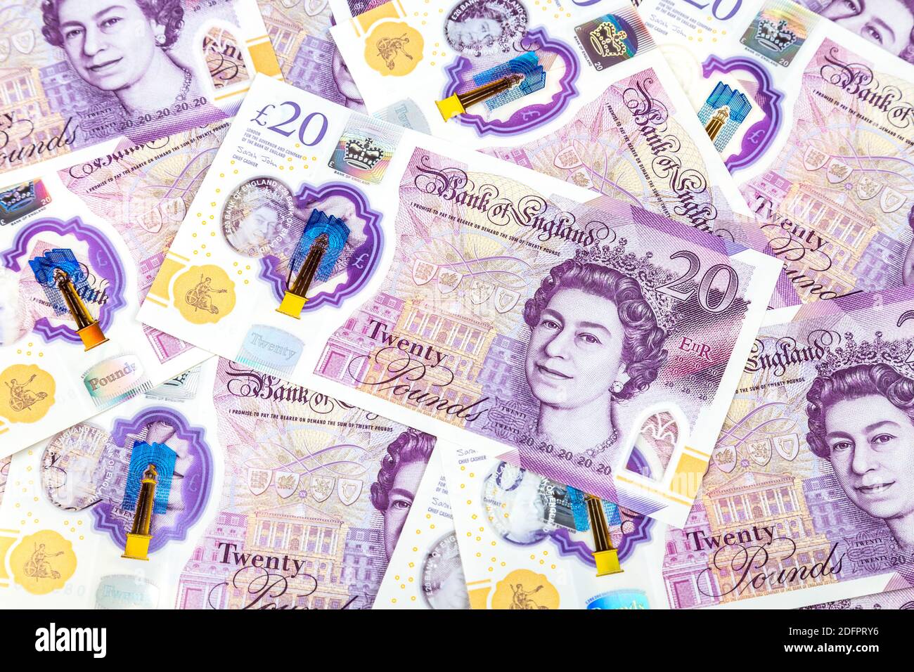 Scattered new 20 pound polymer notes with British monarch Queen ...
