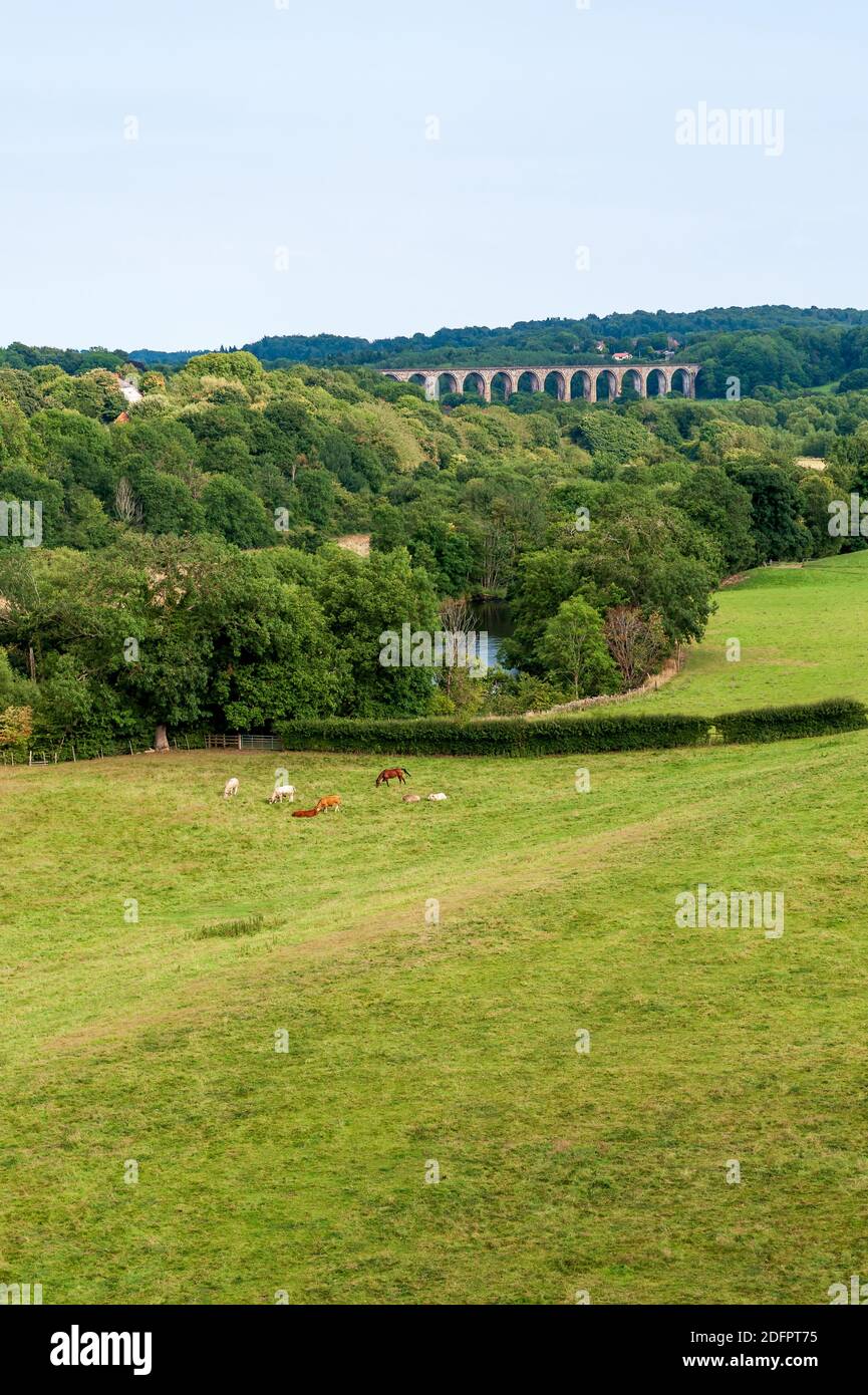 Traphont Cefn Mawr Rail Viaduct across the River Dee in the Vale of ...