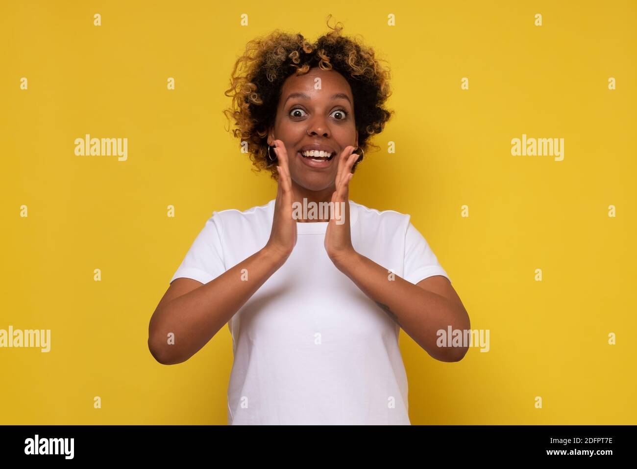 Woman applaud happy gesture applause hi-res stock photography and ...