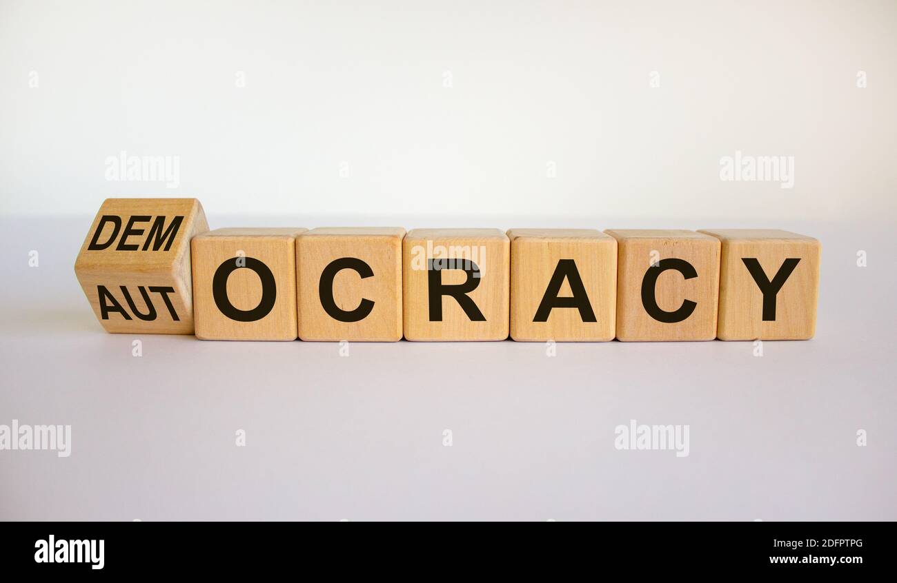 Democracy or autocracy symbol. Turned a cube and changed the word ...