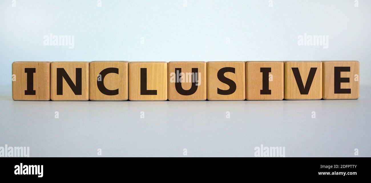 Symbol for a better inclusion. Wooden cubes with word 'inclusive ...