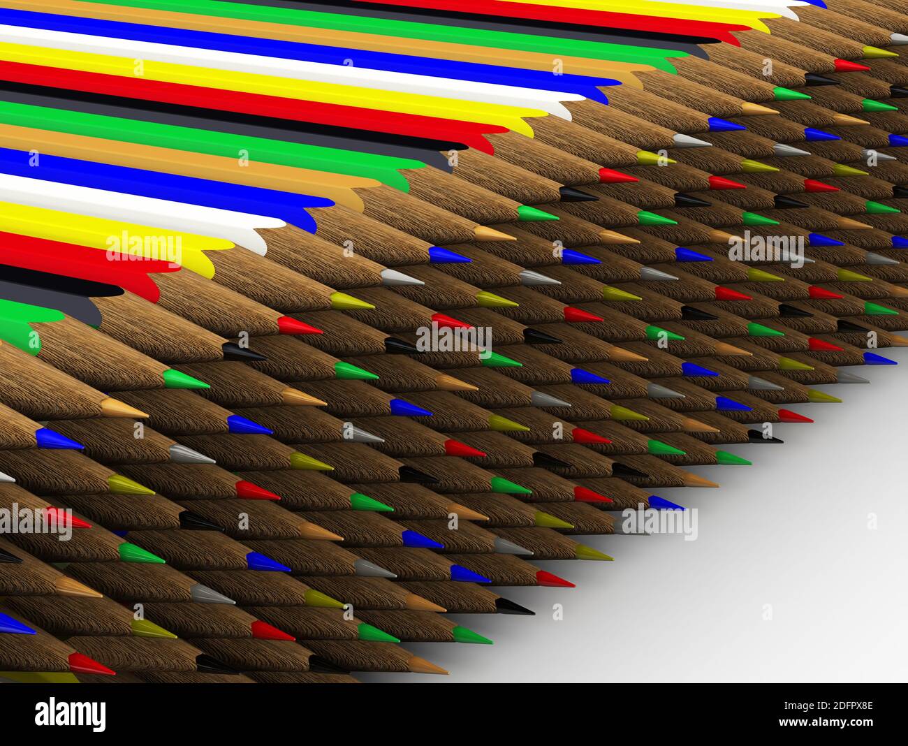 Colored pencils in stack. Stacked colored pencils to each other on a ...
