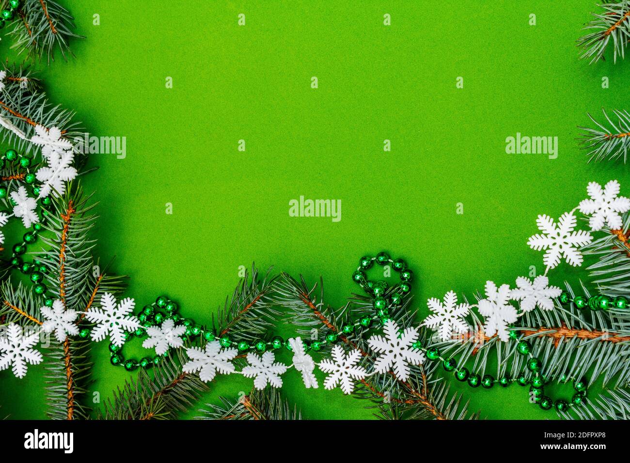 Christmas background with fresh Xmas tree branches and New Year decor ...