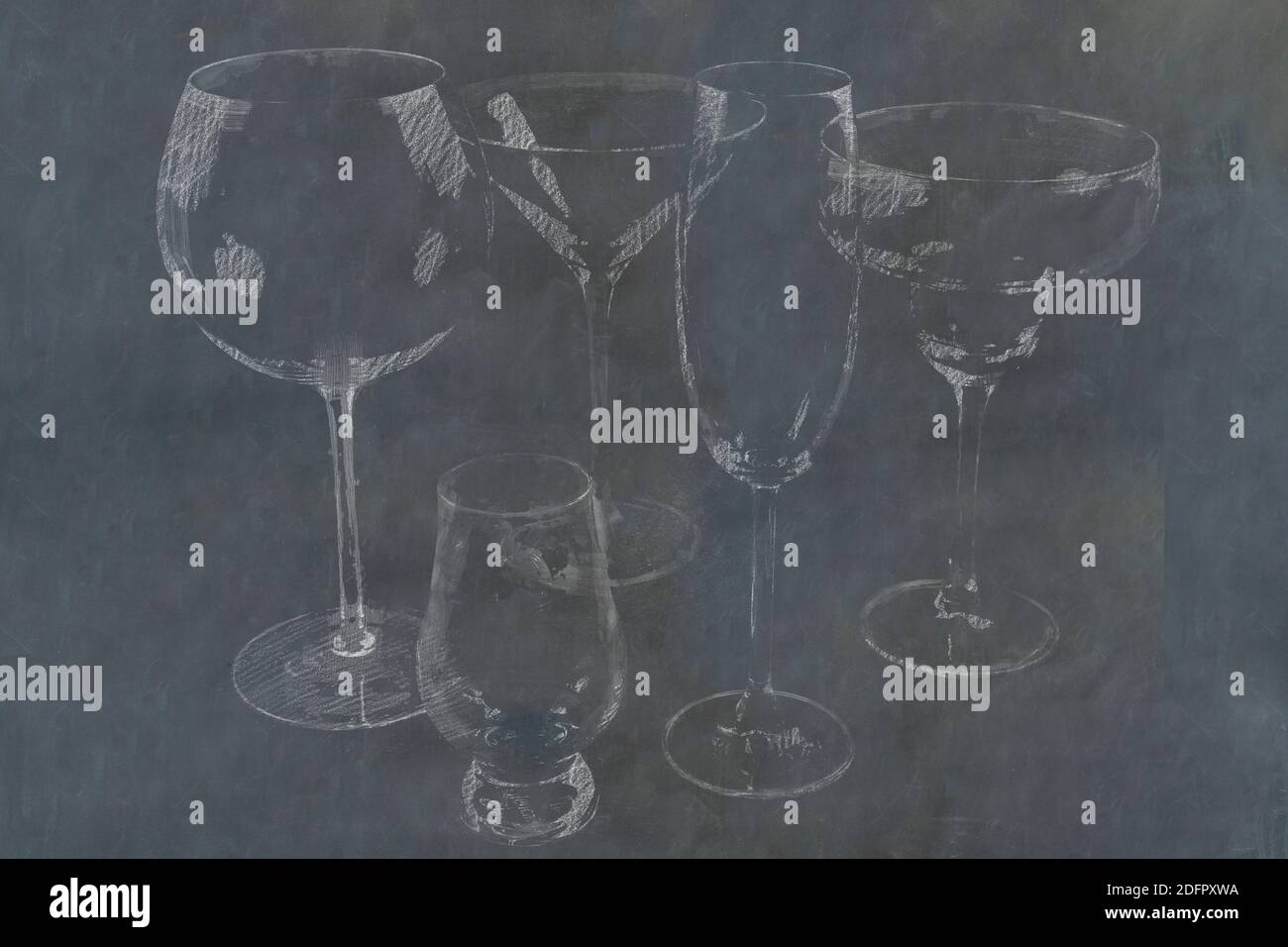 Chalk sketch of bar glassware outline on slate blackboard Stock Photo ...