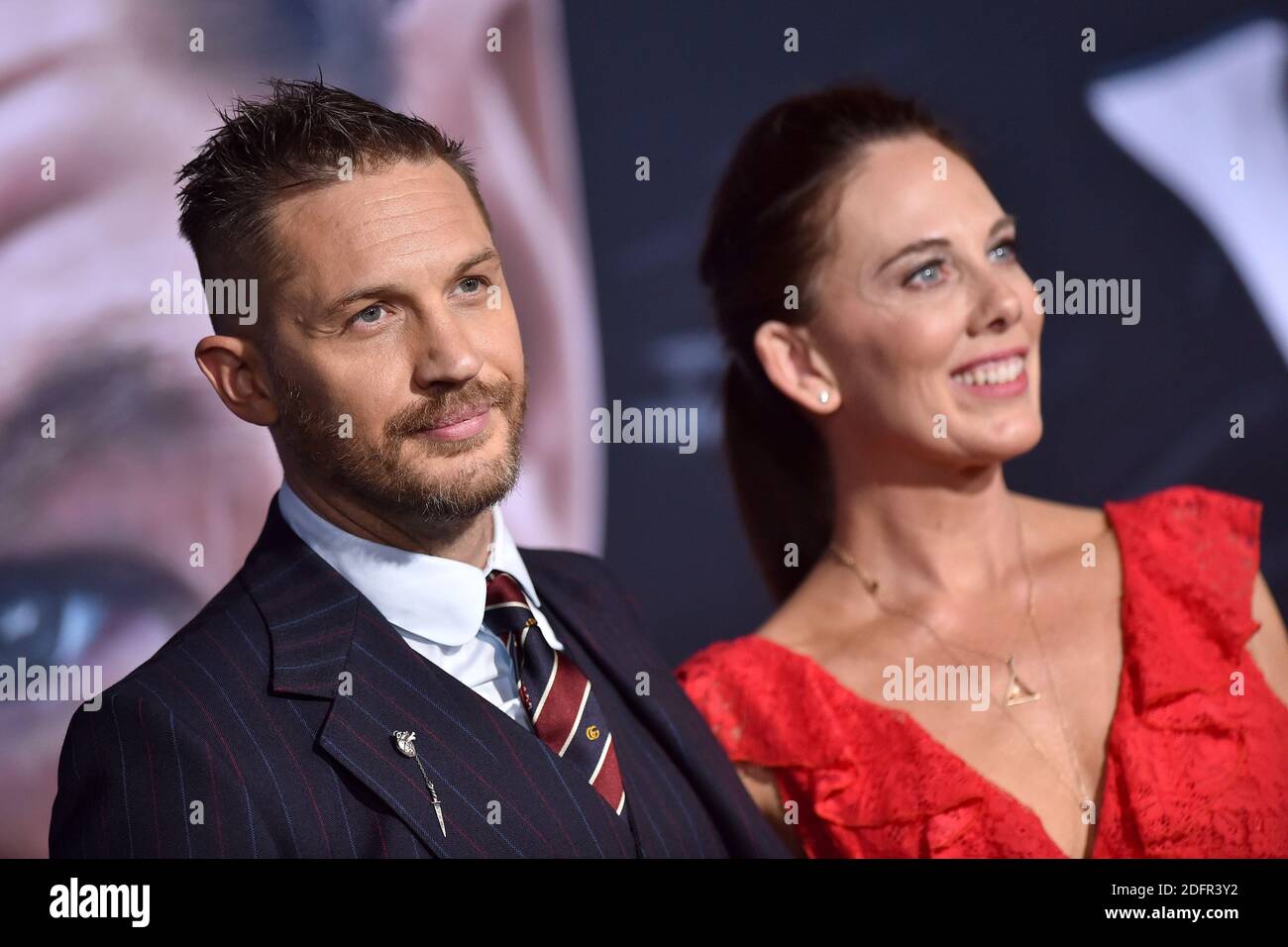 Tom Hardy and Kelly Marcel attend the premiere of Columbia Pictures ...