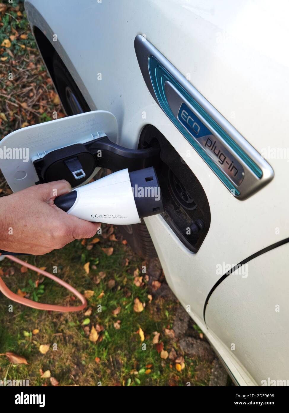 Berlin, Germany - December 6, 2020: View to the charger of an eco ...