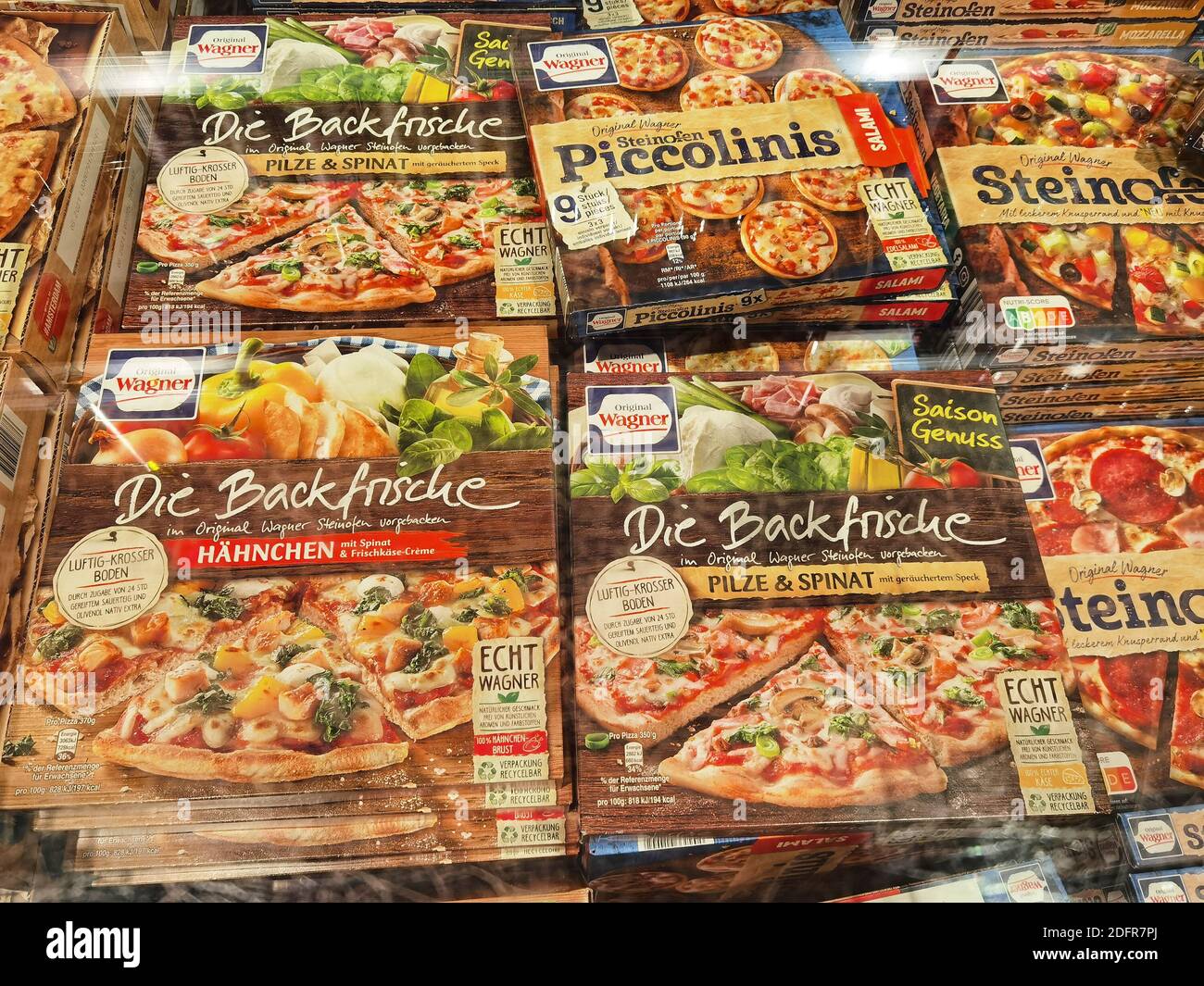 Berlin, Germany - December 1, 2020: View to a shelf with different food ...