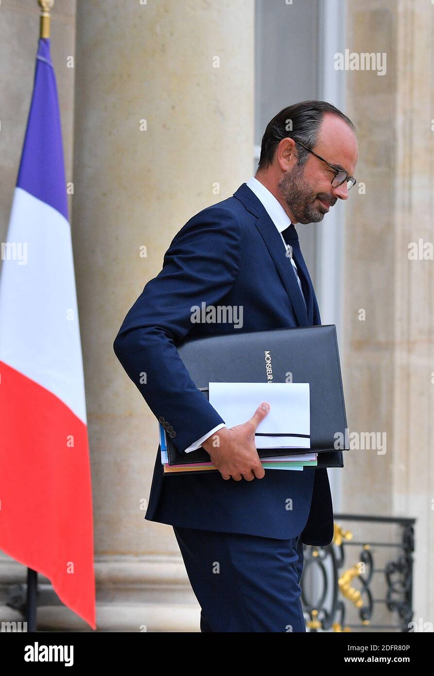 French Prime Minister Edouard Philippe leaves The Elysee Palace after ...