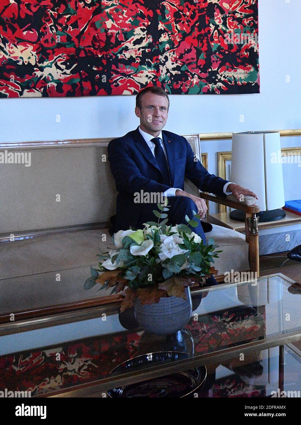 French President Emmanuel Macron at the Constitutional Council in Paris ...