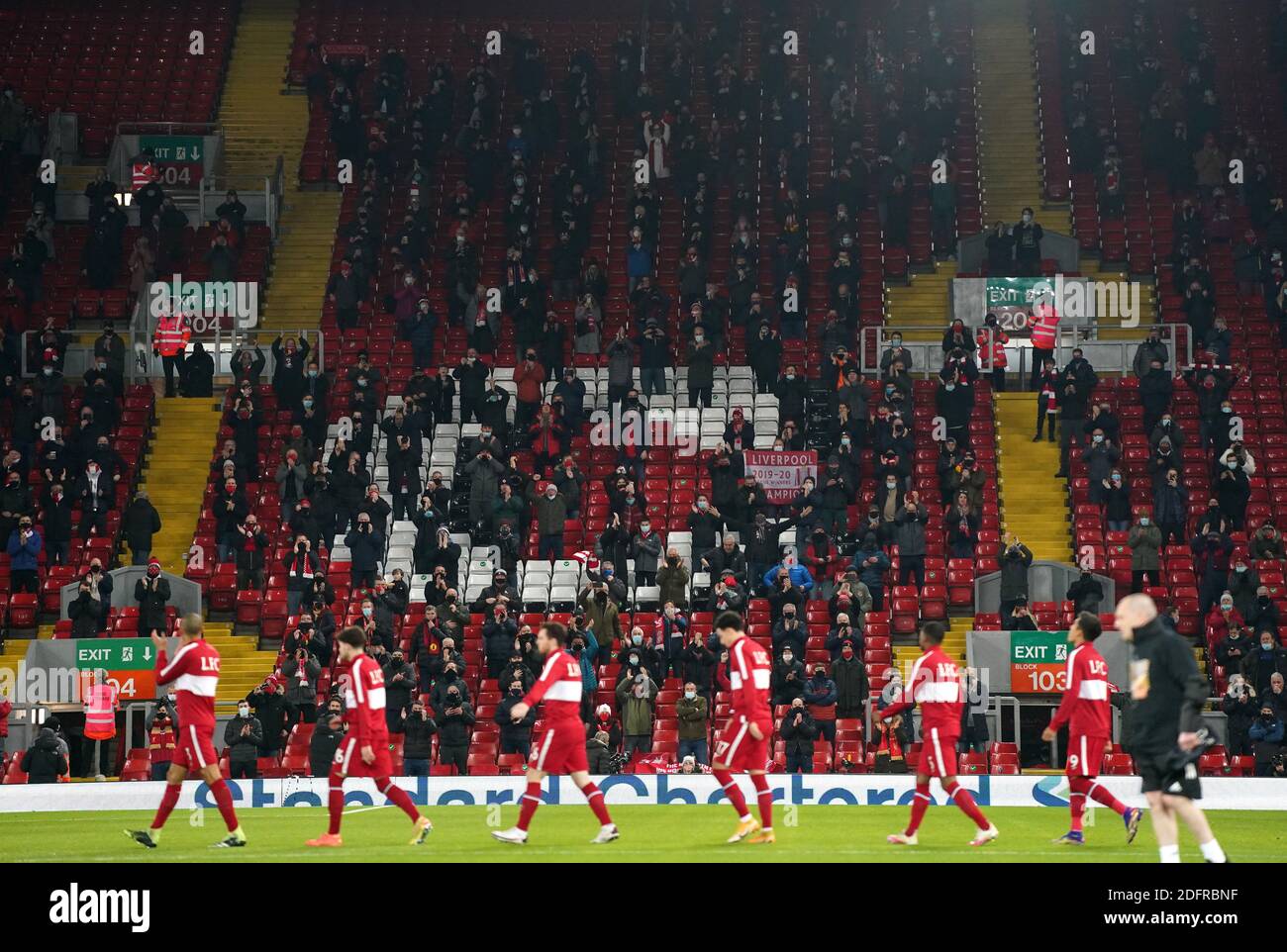 Liverpool walk out to returning fans during the Premier League match at ...
