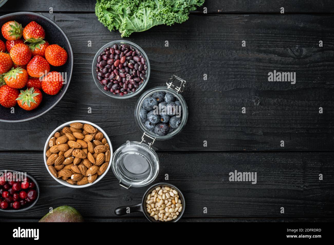Healthy food and clean eating selection, top view with space for text ...