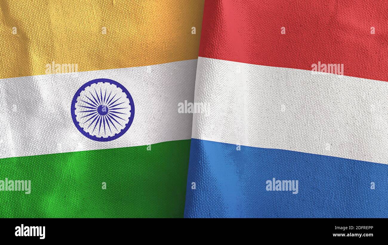 Netherlands and India two flags textile cloth 3D rendering Stock Photo ...