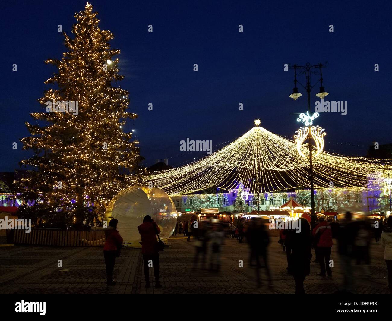 Nighttime Christmas lights decoration in the city of Timisoara, Romania ...