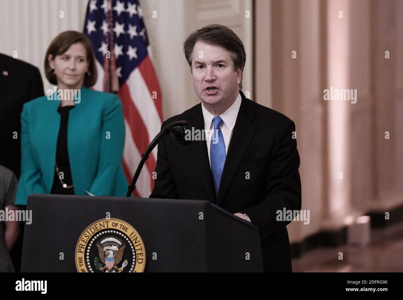 Judge Brett Kavanaugh speaks as his wife Ashley looks on during a ...