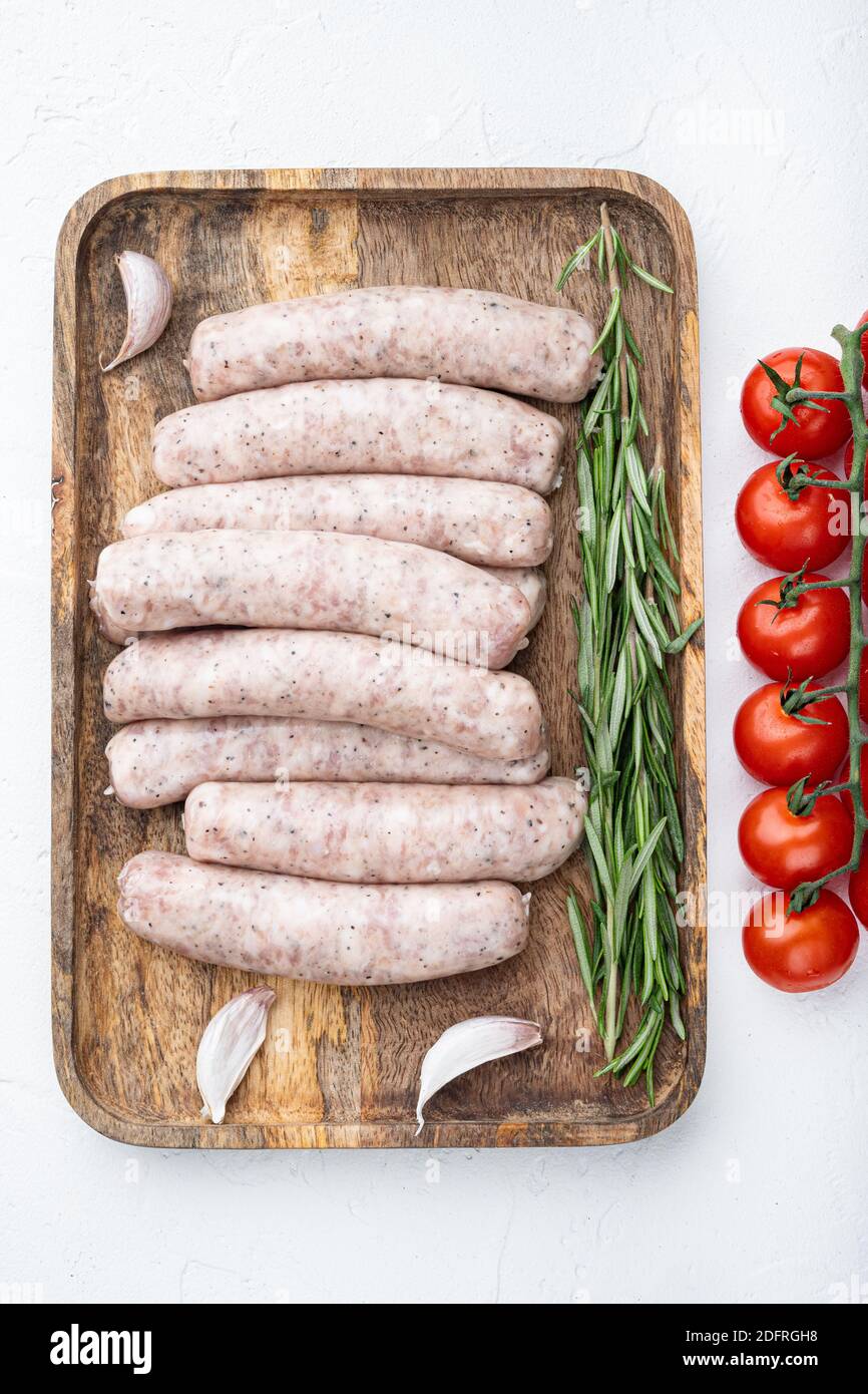 Traditional mest sausages, flat lay, on white background Stock Photo ...