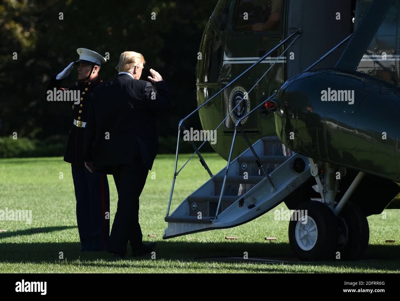 U.S. President Donald Trump departs the White House October 12, 2018 in ...