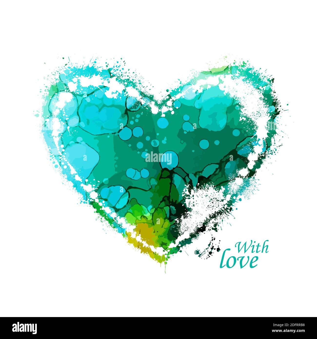 Heart made of multi-colored bright colored blots. With love. Postcard ...