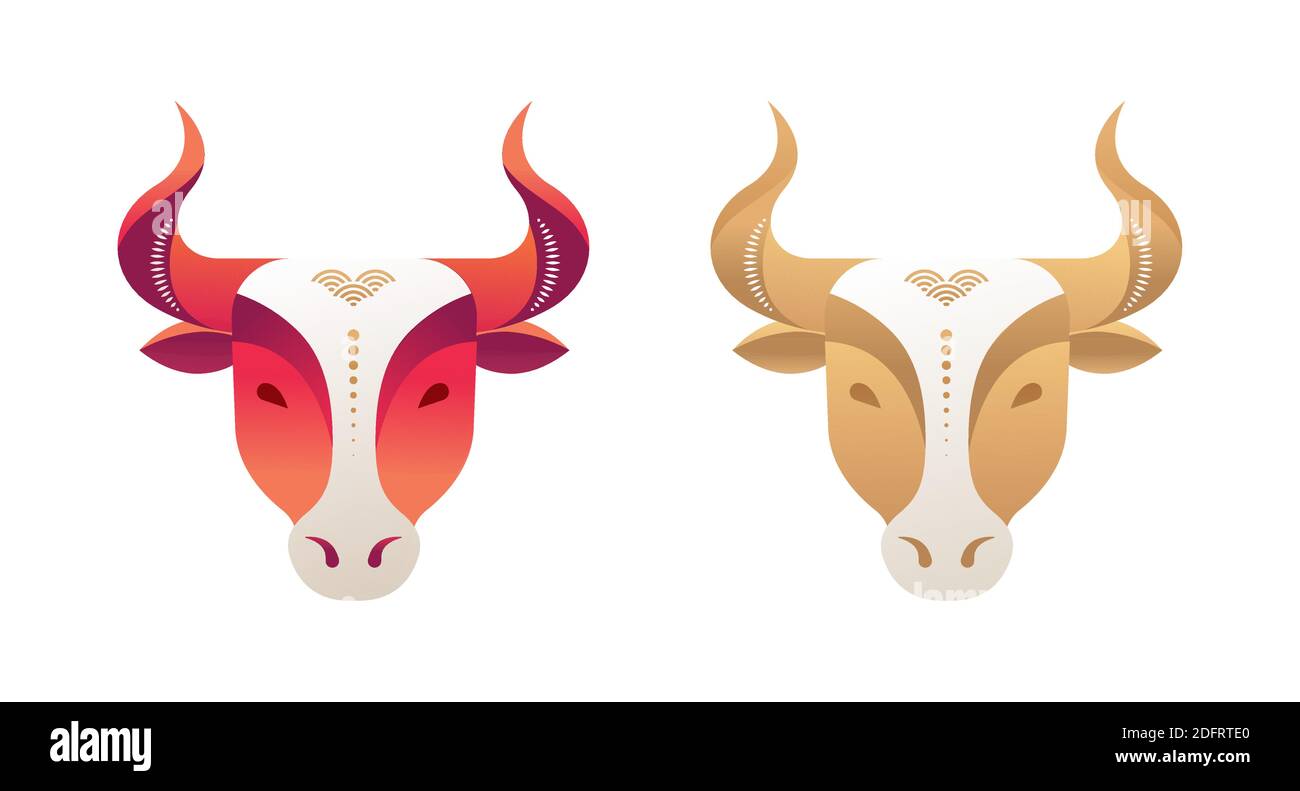 Chinese new year 2021 year of the ox, red cow, Chinese zodiac symbol ...